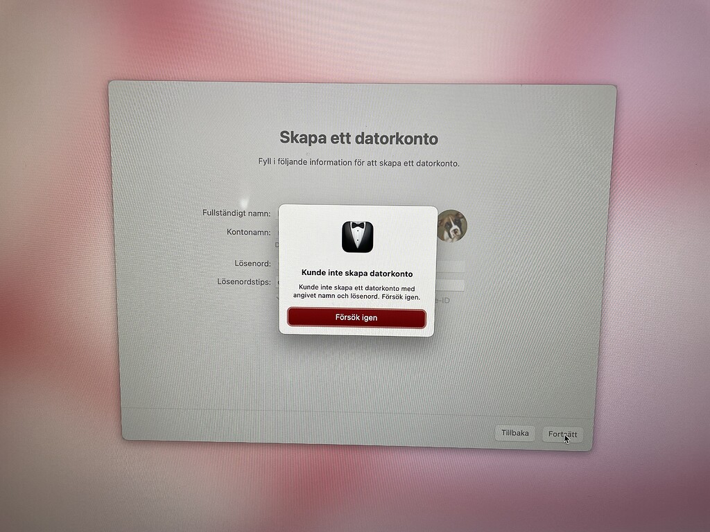 iMac M1 fastnar vid ”Skapa ett datorkonto” - Apple - Bubblan - Teknikveckan